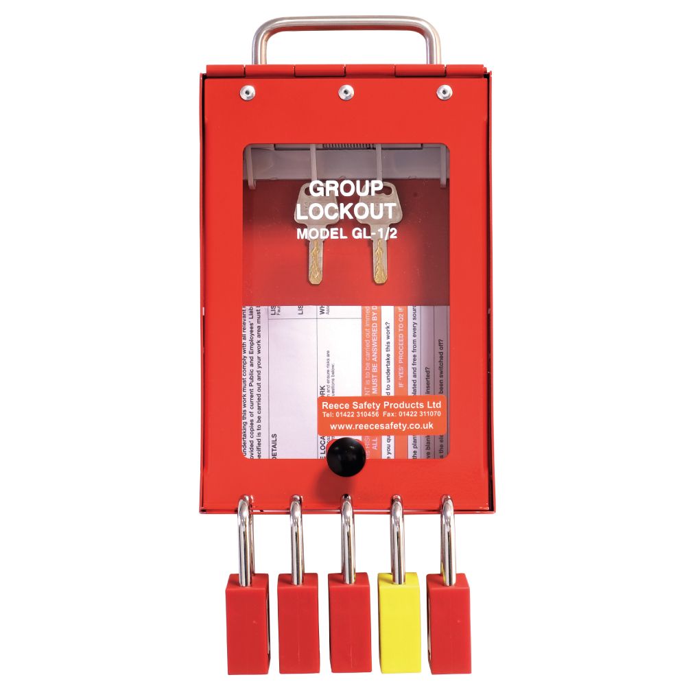 Steel Wall mounted or Portable Group Lockout Box - 4 hook | Reece Safety