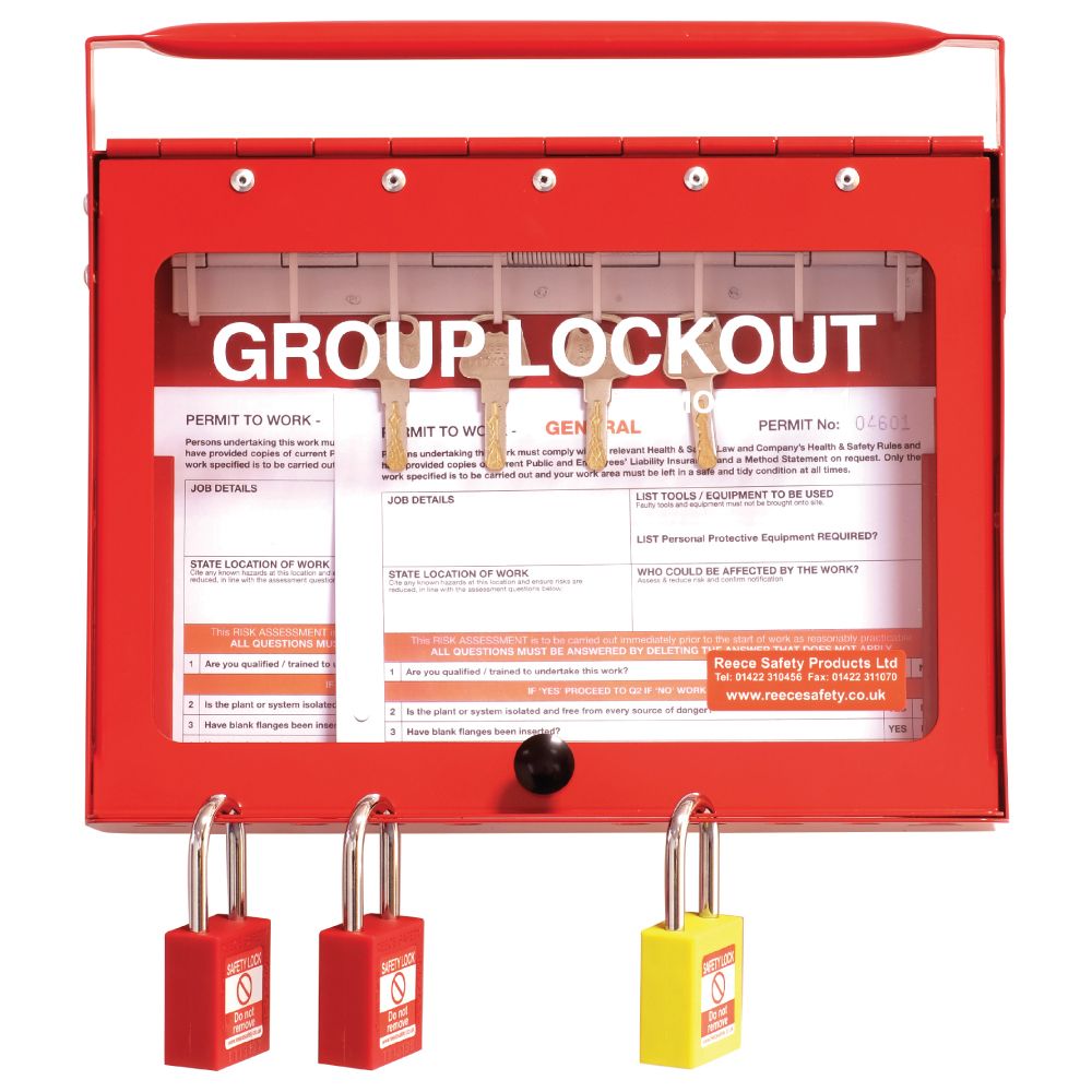 8 Hook Red Steel Mounted or Portable Group Lockout Box | Reece Safety